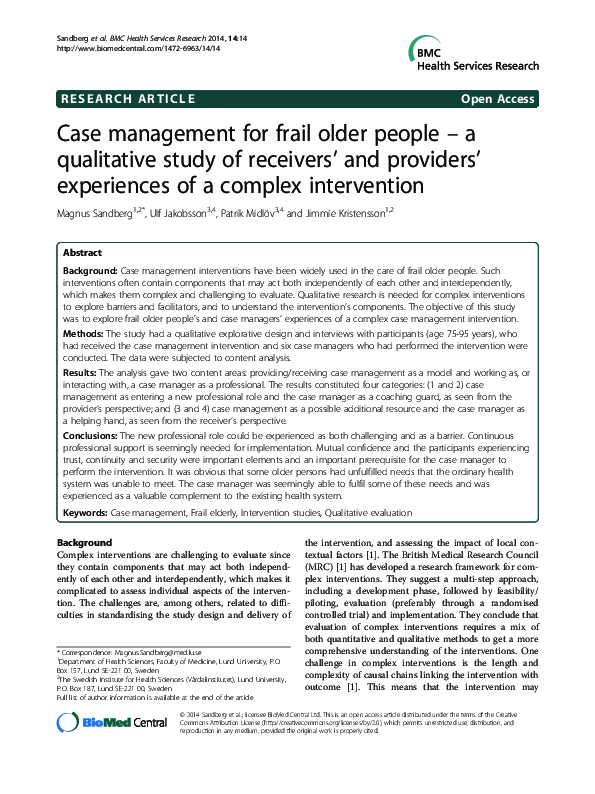 (PDF) Case management for frail older people – a qualitative study of ...