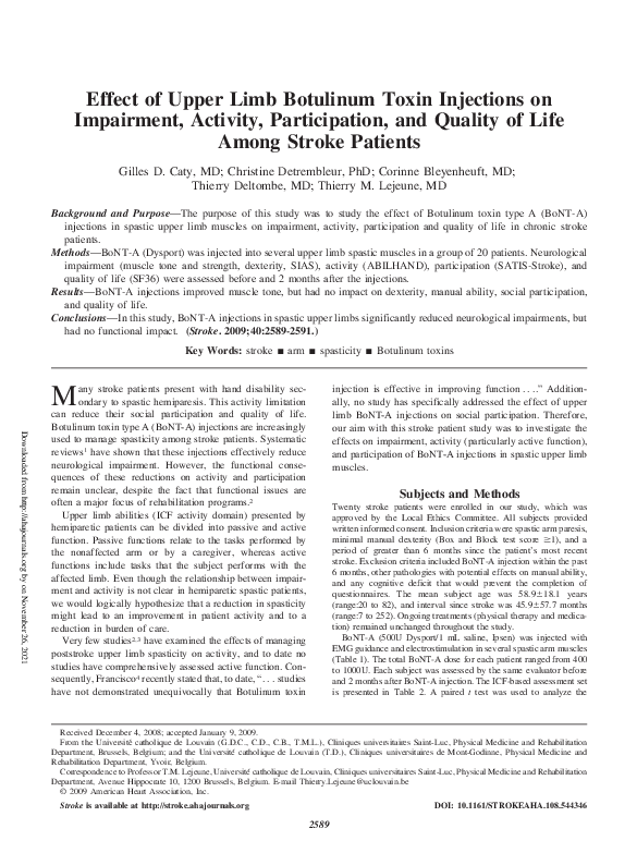 (PDF) Effect of upper limb botulinum toxin injections on impairment ...