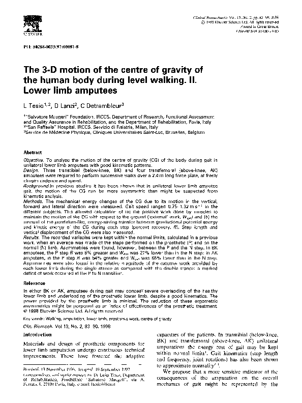 (PDF) The 3-D motion of the centre of gravity of the human body during ...