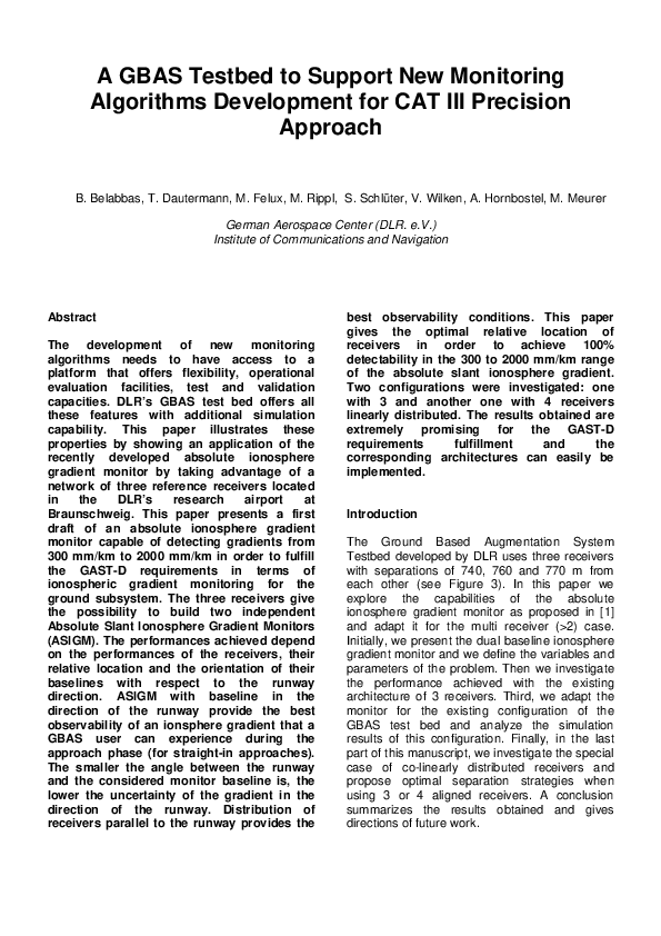 (PDF) A GBAS Testbed to Support New Monitoring Algorithms Development ...