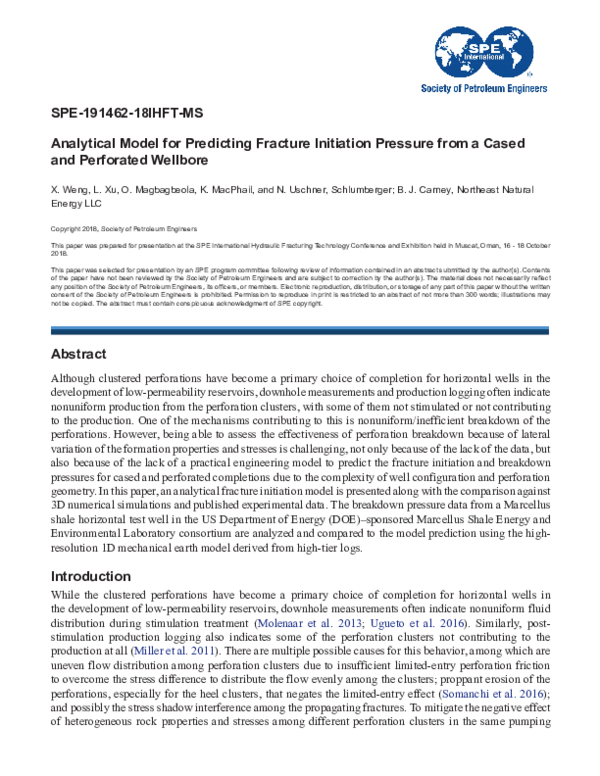 Pdf Analytical Model For Predicting Fracture Initiation Pressure From A Cased And Perforated