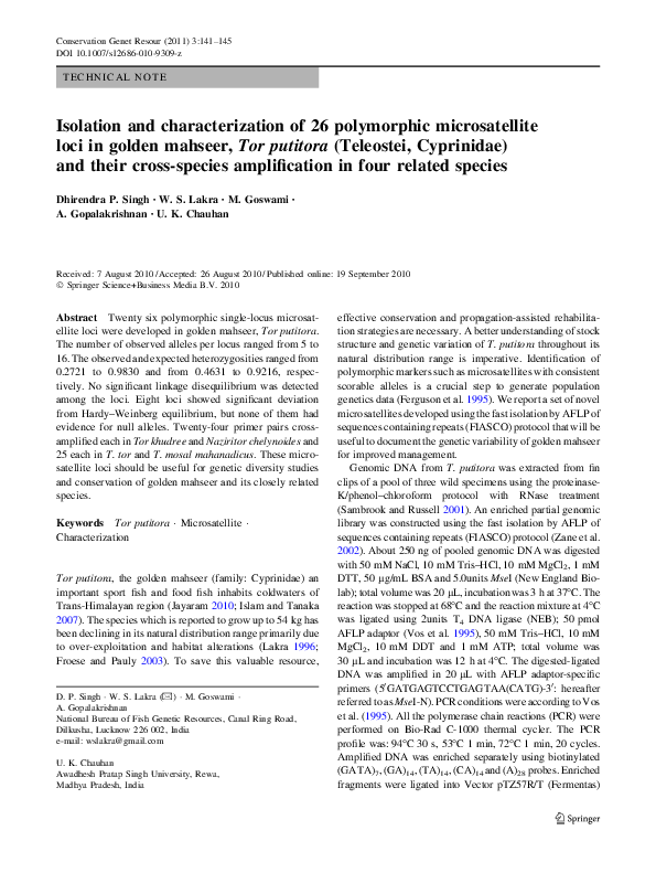 Pdf Isolation And Characterization Of 26 Polymorphic Microsatellite
