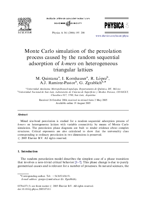 (PDF) Monte Carlo simulation of the percolation process caused by the random sequential ...