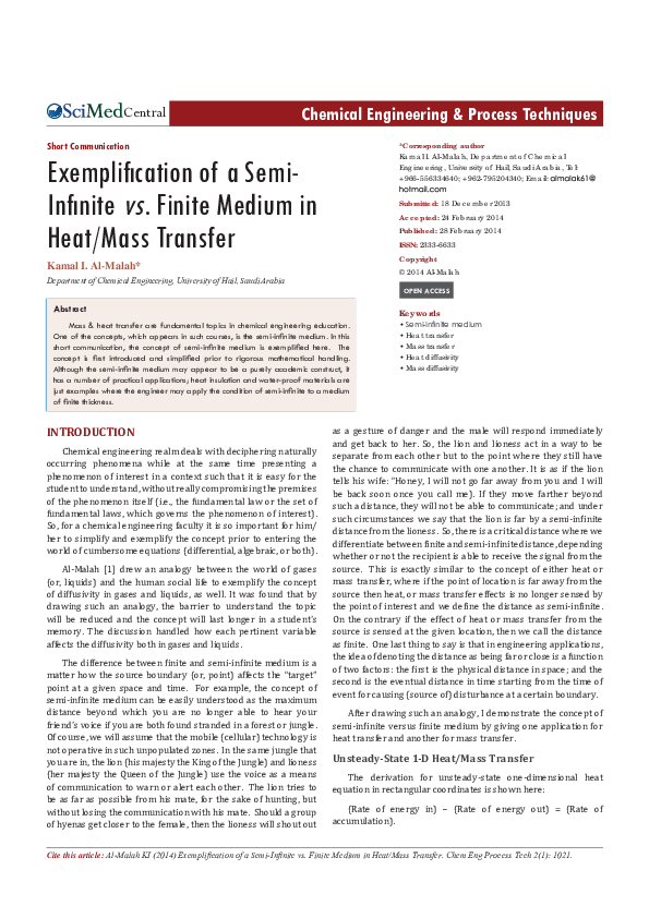 (PDF) Exemplification of a Semi- Infinite vs. Finite Medium in Heat ...