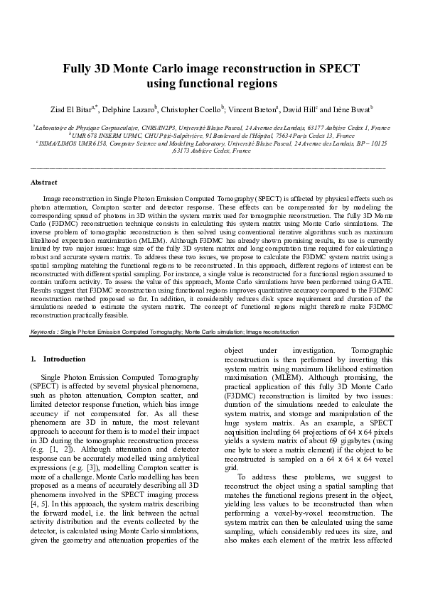 (PDF) Fully 3D Monte Carlo image reconstruction in SPECT using ...