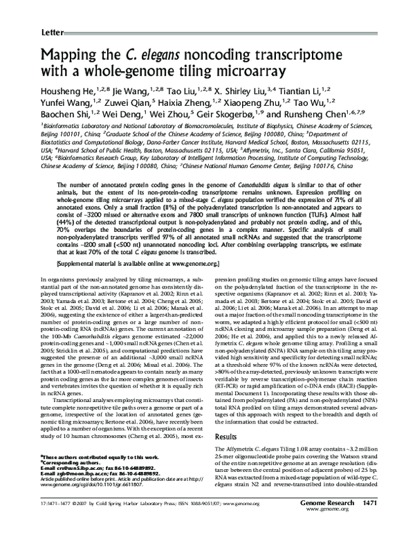 (PDF) Mapping the C. elegans noncoding transcriptome with a whole-genome tiling microarray