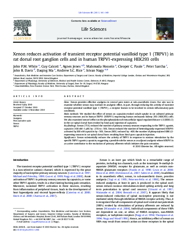 (PDF) Xenon reduces activation of transient receptor potential ...
