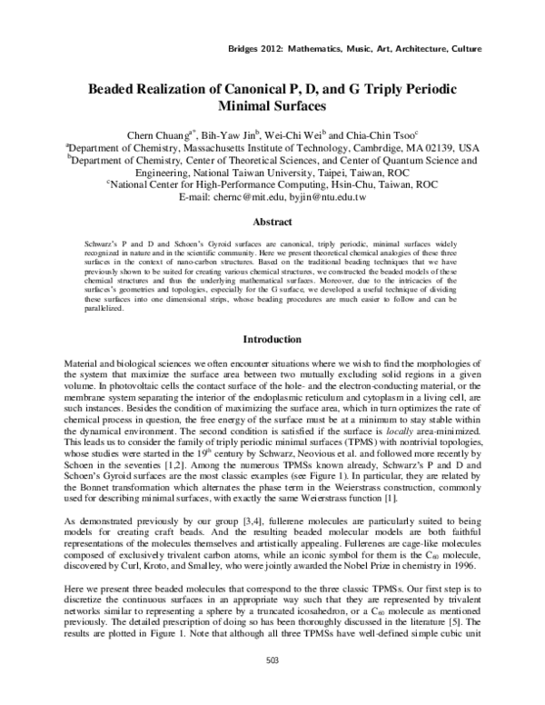 (PDF) Beaded Realization of Canonical P, D, and G Triply Periodic ...