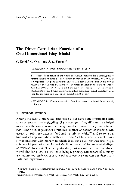 Pdf The Direct Correlation Function Of A One Dimensional Ising Model