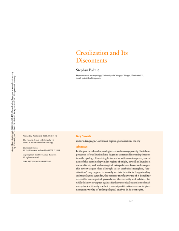 (PDF) Creolization and Its Discontents
