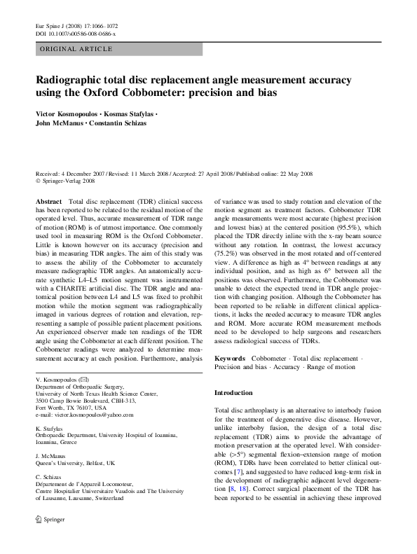 (PDF) Radiographic total disc replacement angle measurement accuracy ...