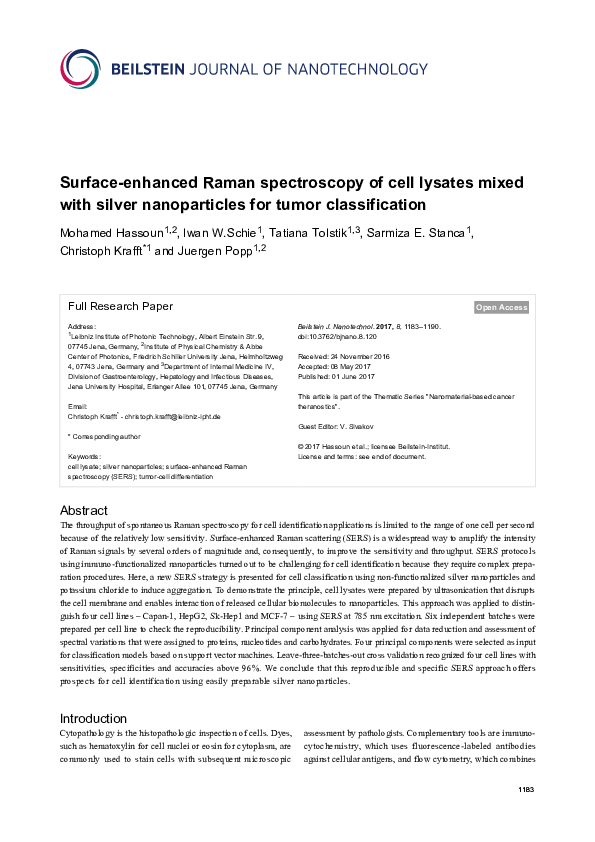 (PDF) Surface-enhanced Raman spectroscopy of cell lysates mixed with ...