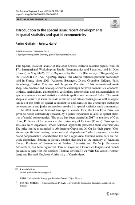 (PDF) Introduction to the special issue: recent developments in spatial ... (PDF) Introduction to the special issue: recent developments in spatial ...