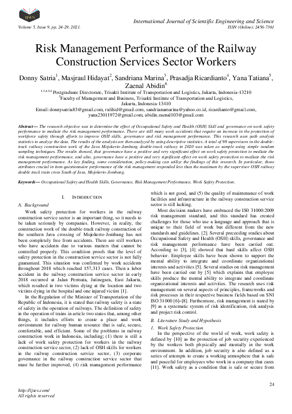 (PDF) Risk Management Performance of the Railway Construction Services ...