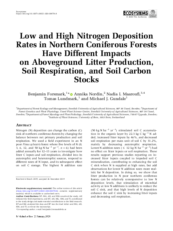 (PDF) Low and High Nitrogen Deposition Rates in Northern Coniferous ...