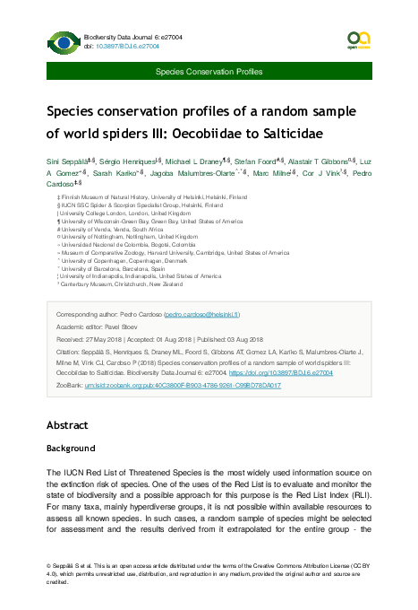 (PDF) Species conservation profiles of a random sample of world spiders ...