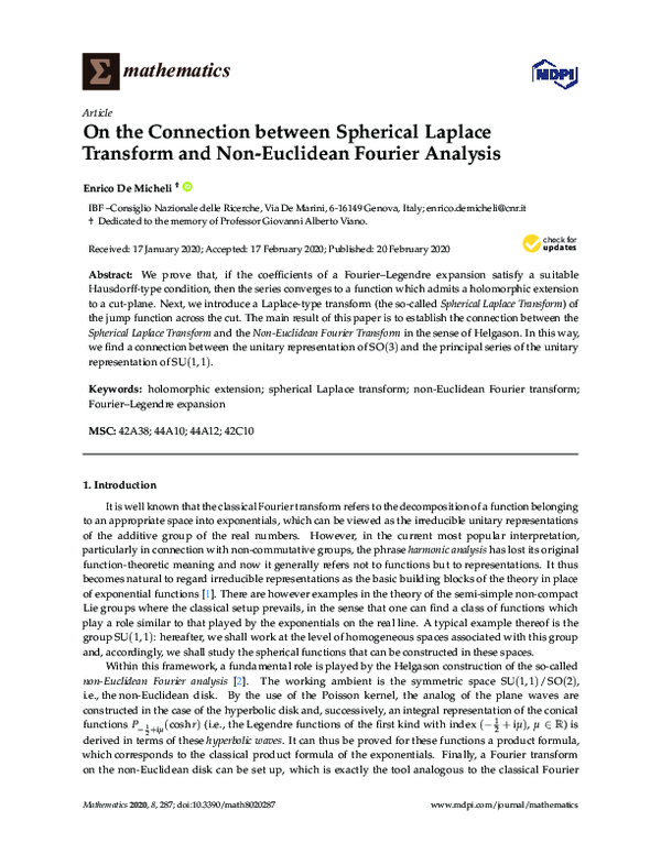 Pdf On The Connection Between Spherical Laplace Transform And Non Euclidean Fourier Analysis