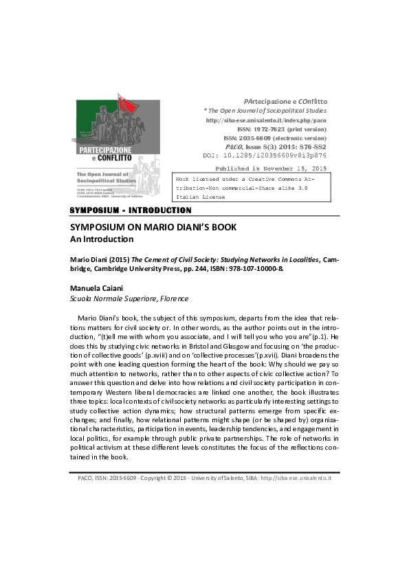 (PDF) Symposium on Mario Diani’s book. An Introduction