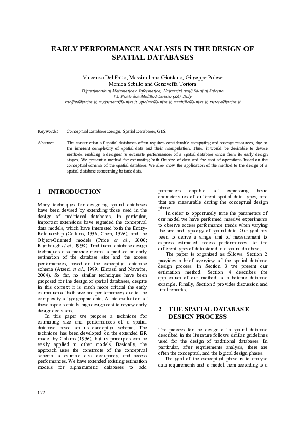 (PDF) Early Performance Analysis in the Design of Spatial Databases (PDF) Early Performance Analysis in the Design of Spatial Databases