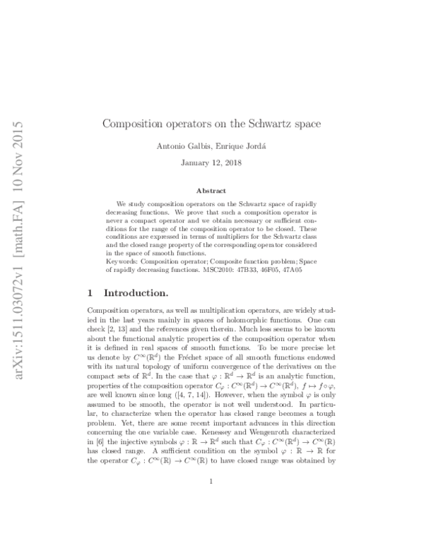 (PDF) Composition operators on the Schwartz space