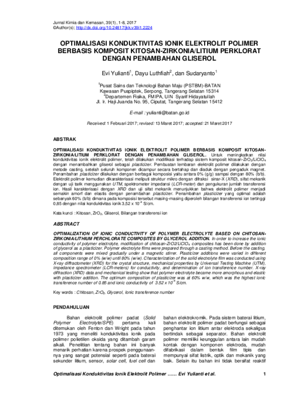 Pdf Optimalisasi Konduktivitas Ionik Elektrolit Polimer Berbasis