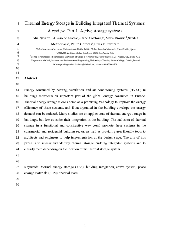 (PDF) Thermal energy storage in building integrated thermal systems: A ...