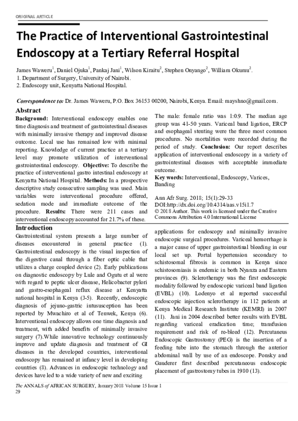 (PDF) The Practice of Interventional Gastrointestinal Endoscopy at a ...