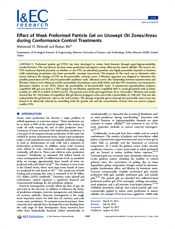 (PDF) Effect of Weak Preformed Particle Gel on Unswept Oil Zones/Areas ...