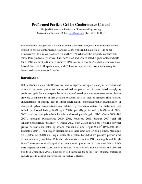 (PDF) Preformed particle gel for conformance control: factors affecting its properties and ...