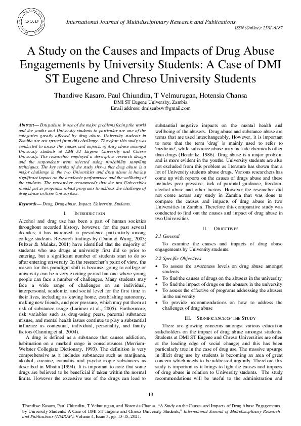 (PDF) A Study on the Causes and Impacts of Drug Abuse Engagements by ...