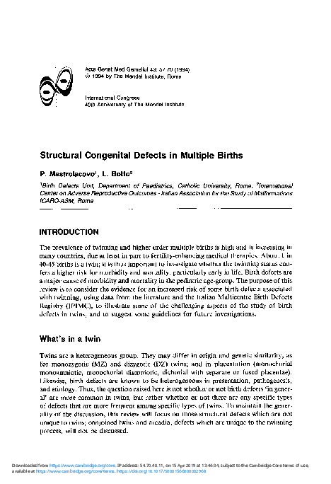(PDF) Structural congenital defects in multiple births