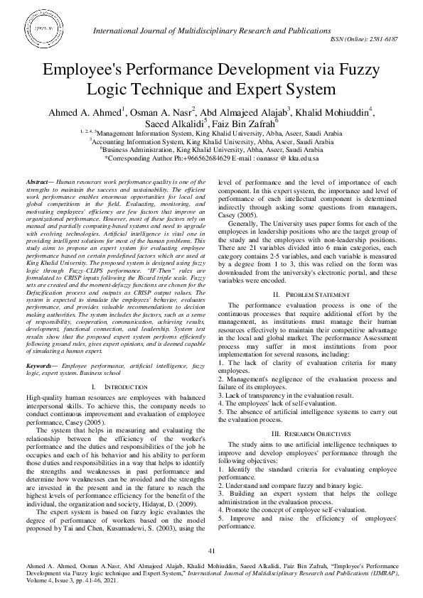 (PDF) Employee's Performance Development via Fuzzy Logic Technique and ...