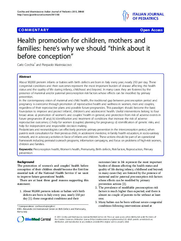 (PDF) Health promotion for children, mothers and families: here’s why ...