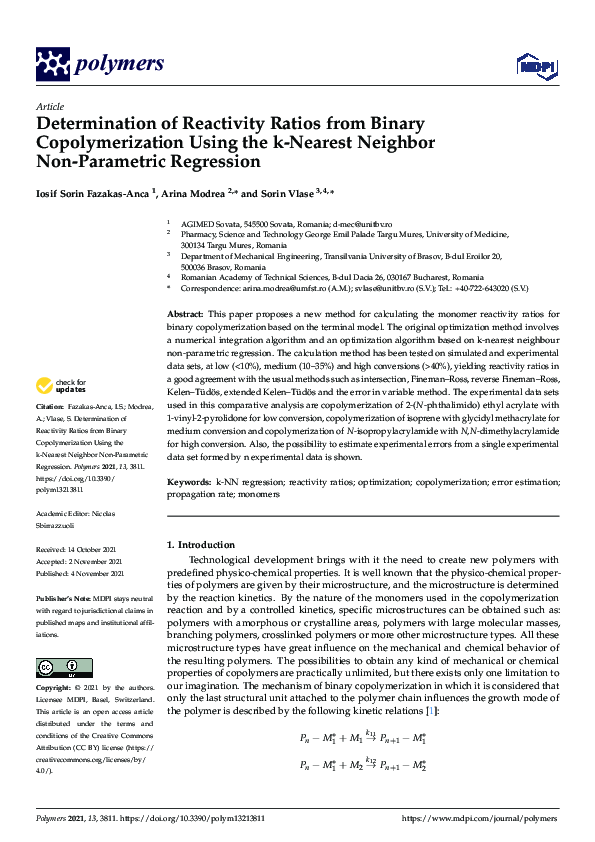 (PDF) Determination of Reactivity Ratios from Binary Copolymerization Using the k-Nearest ...