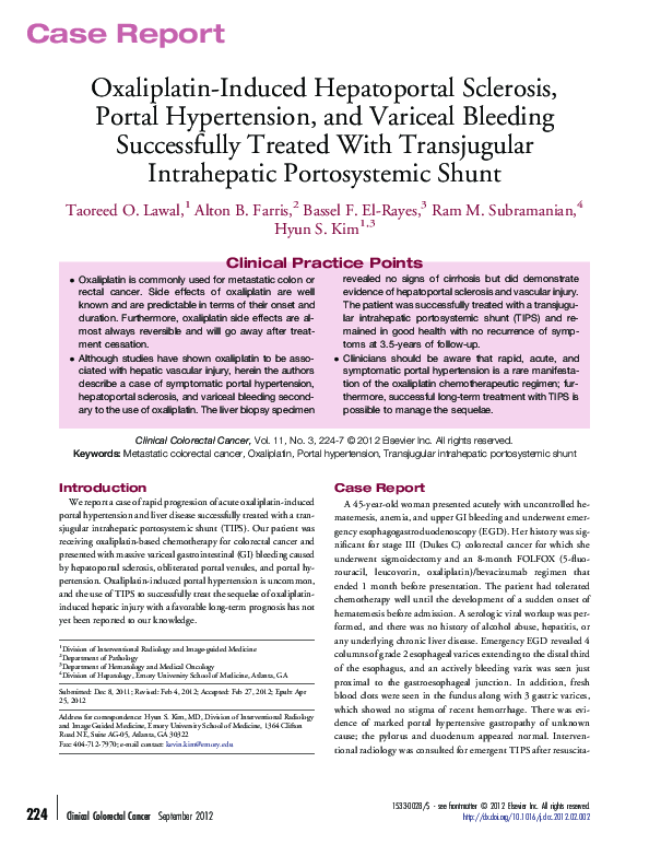 (PDF) Oxaliplatin-Induced Hepatoportal Sclerosis, Portal Hypertension, and Variceal Bleeding ...