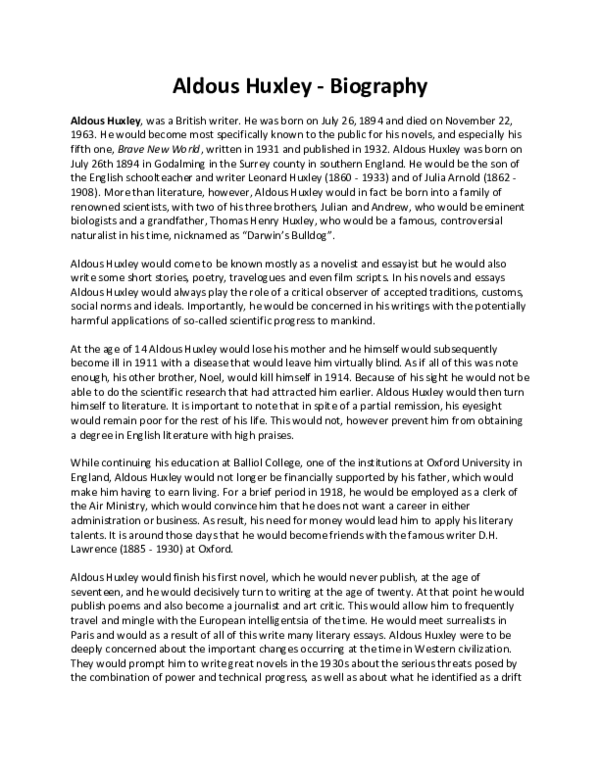 (PDF) Aldous Huxley: A Biography