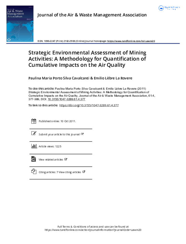 (PDF) Strategic Environmental Assessment of Mining Activities: A ...
