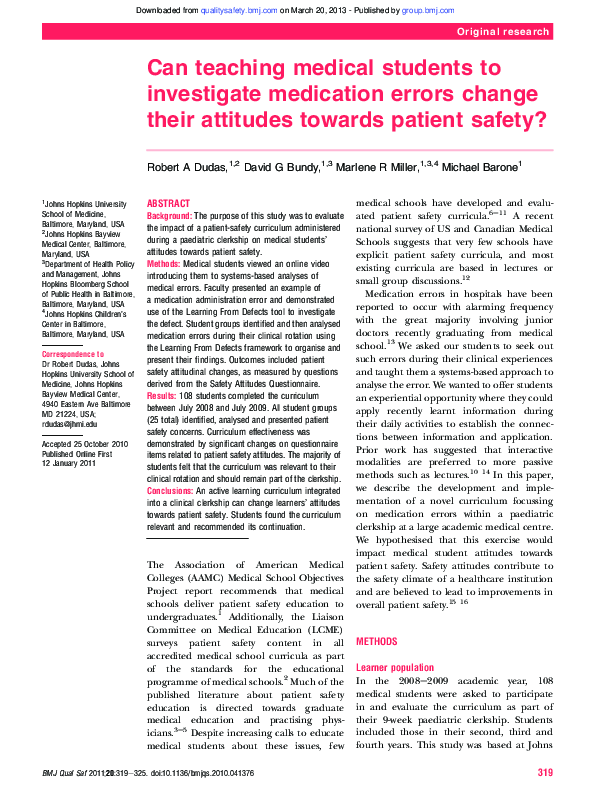 (PDF) Can teaching medical students to investigate medication errors ...