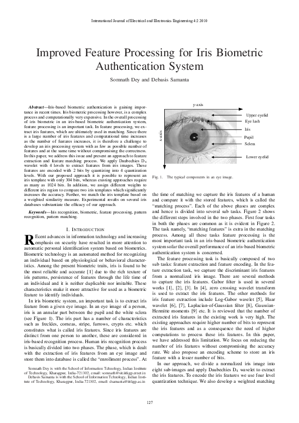 (PDF) Improved Feature Processing for Iris Biometric Authentication System