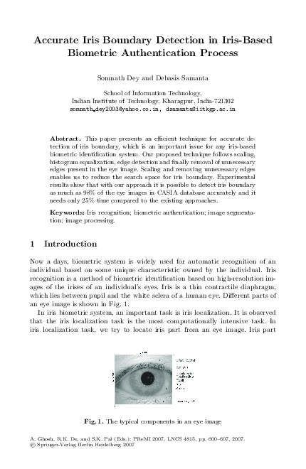 Pdf Accurate Iris Boundary Detection In Iris Based Biometric Authentication Process