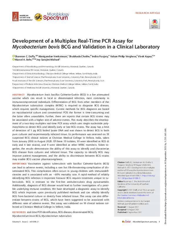 (PDF) Development of a Multiplex Real-Time PCR Assay for Mycobacterium bovis BCG and Validation ...