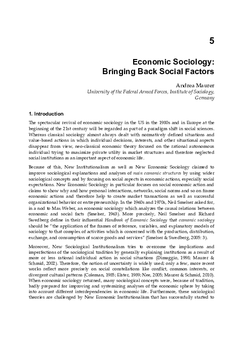 (PDF) Economic Sociology: Bringing Back Social Factors