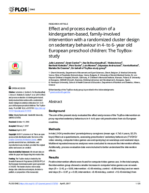 (PDF) Effect and process evaluation of a kindergarten-based, family ...