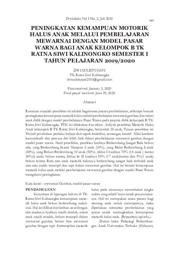 (PDF) Peningkatan Kemampuan Motorik Halus Anak Melalui Pembelajaran Mewarnai dengan Model Pasar ...