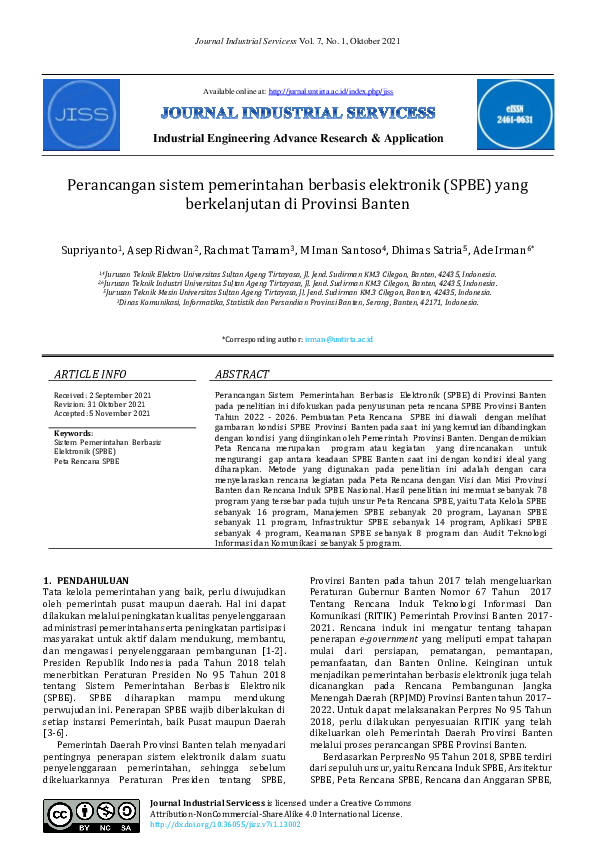 (PDF) Perancangan sistem pemerintahan berbasis elektronik (SPBE) yang berkelanjutan di Provinsi ...