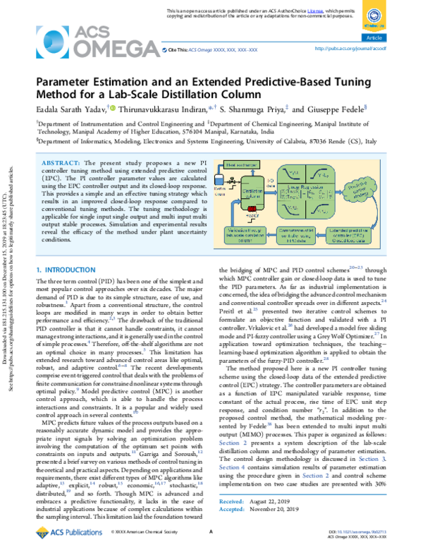(PDF) Parameter Estimation and an Extended Predictive-Based Tuning Method for a Lab-Scale ...