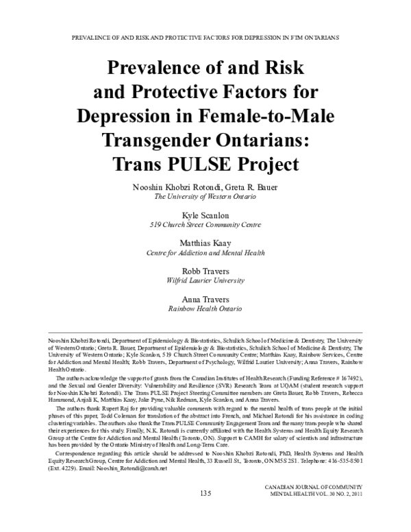 (PDF) Prevalence of and risk and protective factors for depression in ...