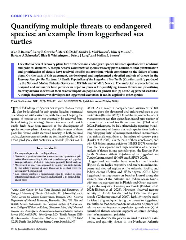 (PDF) Quantifying multiple threats to endangered species: an example ...