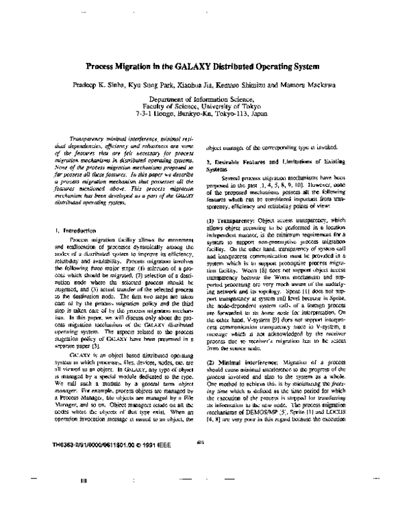 (PDF) Process migration in the GALAXY distributed operating system