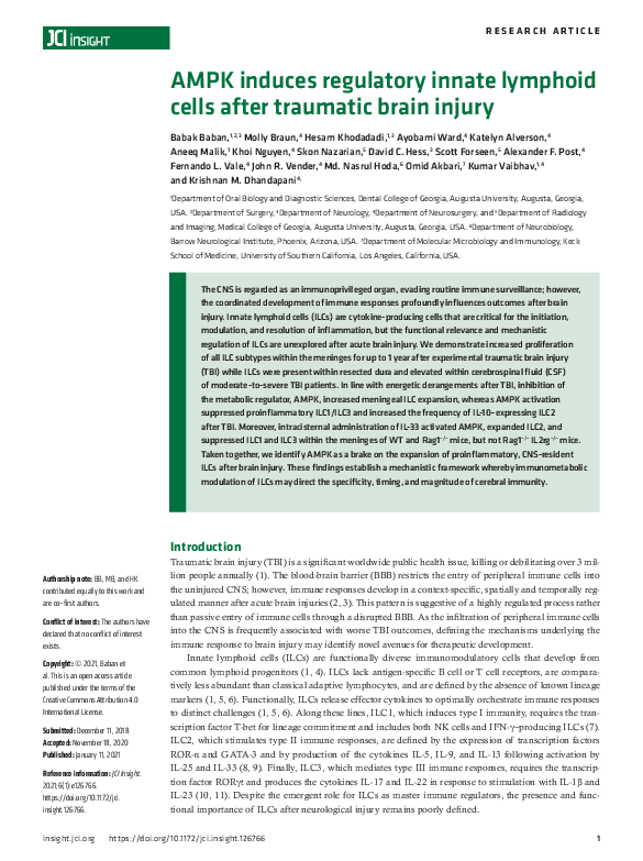 (PDF) AMPK induces regulatory innate lymphoid cells after traumatic ...